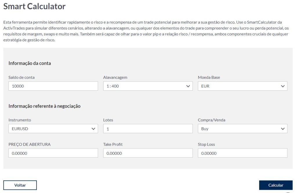 SmartCalculator - Suporte ActivTrades Global